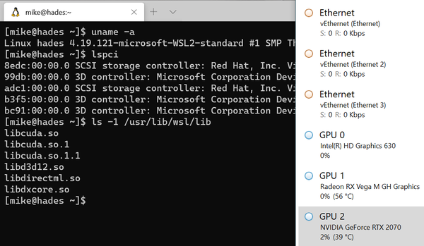 周越 的想法: 前两天做的 WSL2 GPU 测试：I/A 两家驱动支持基于 DX12 的 DirectML，N 家目前支持 CUDA 10. ...