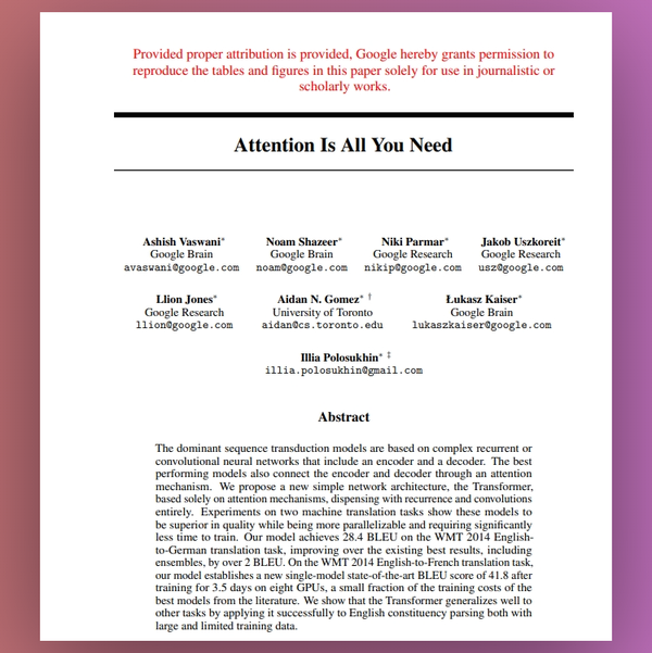 机器学习社区 的想法: 《Attention is All You Need》，这篇论文的引用量都已经快 10w 次了，它是深度学习里面最重要 ...
