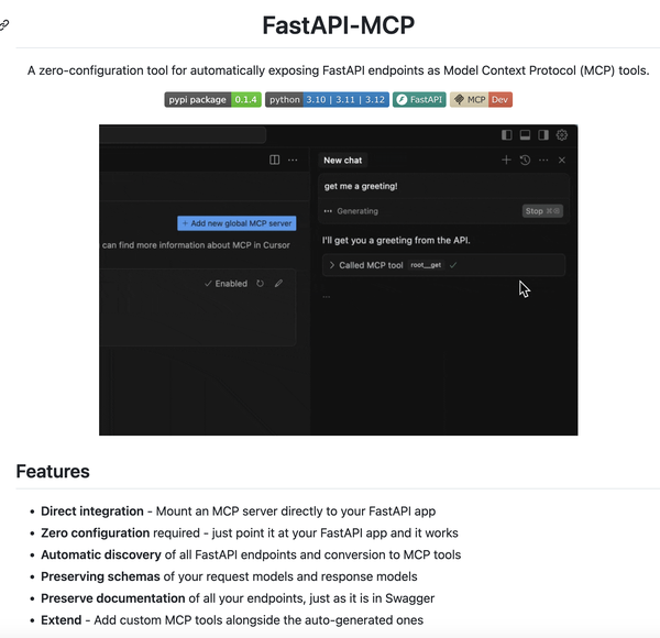 tomsheep 的想法: fastapi和mcp互转 | 非常巧，今天看到两个互为逆运算的项目: 1. 一个是把fastapi转成mcp：
