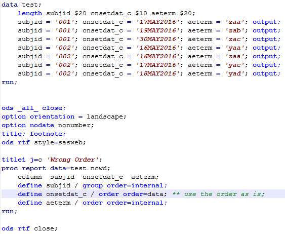 ORDER=DATA in PROC REPORT - 知乎
