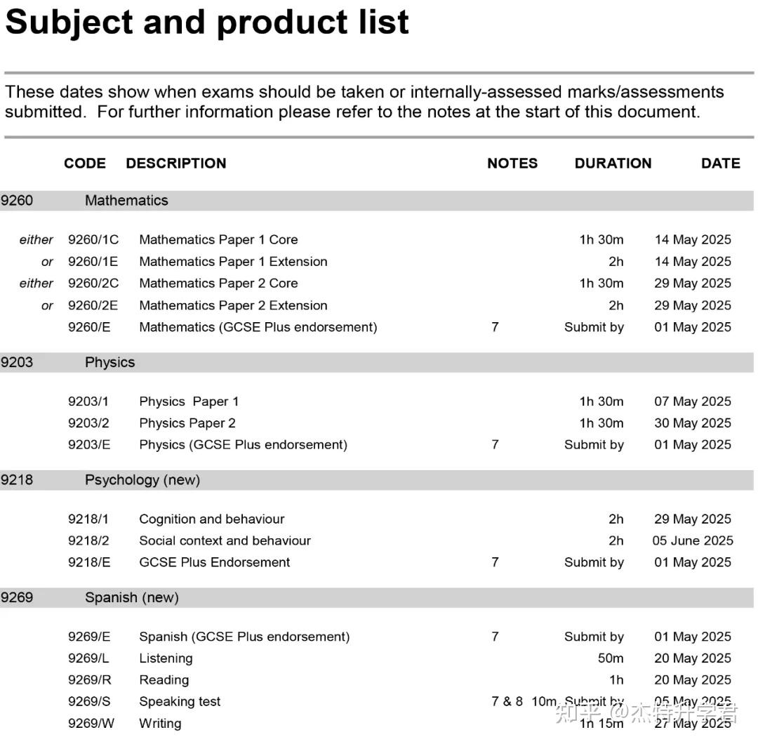 2025年AQA考试局IGCSE与A-Level具体时间安排如下 - 知乎