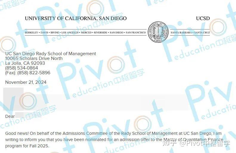 【Pivot捷报】UCSD发来Offer！量化金融硕士录取！ - 知乎