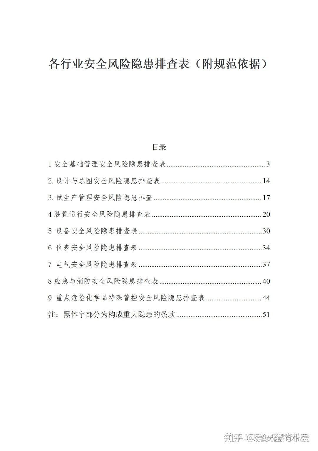 Word | 各行业通用--安全风险隐患排查表（附依据，50页） - 知乎