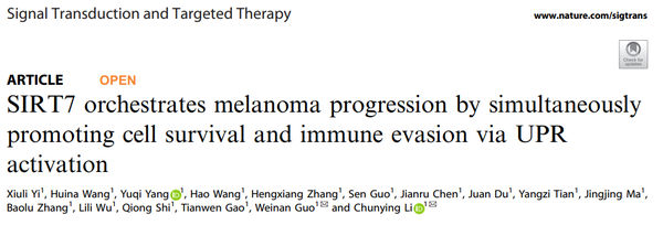 STTT︱空军军医大学李春英团队揭示长寿基因家族成员SIRT7在黑色素瘤发展和免疫逃逸中的作用和机制 - 知乎