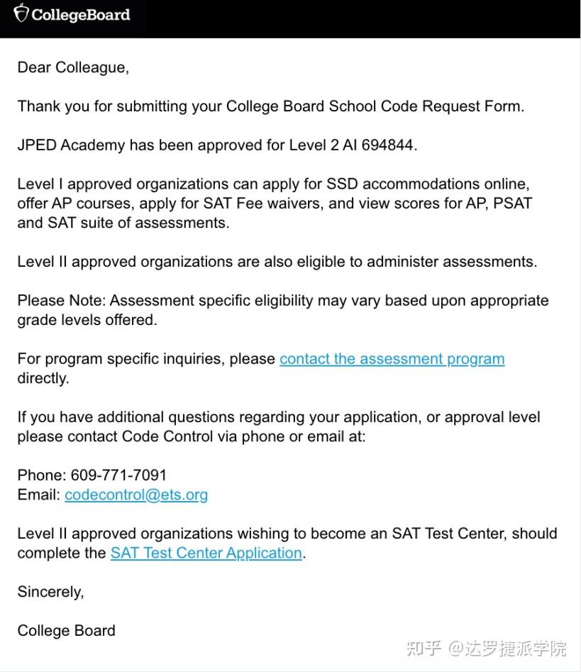 重磅喜讯｜美国大学理事会官方认证！达罗捷派获得CEEB CODE！ - 知乎