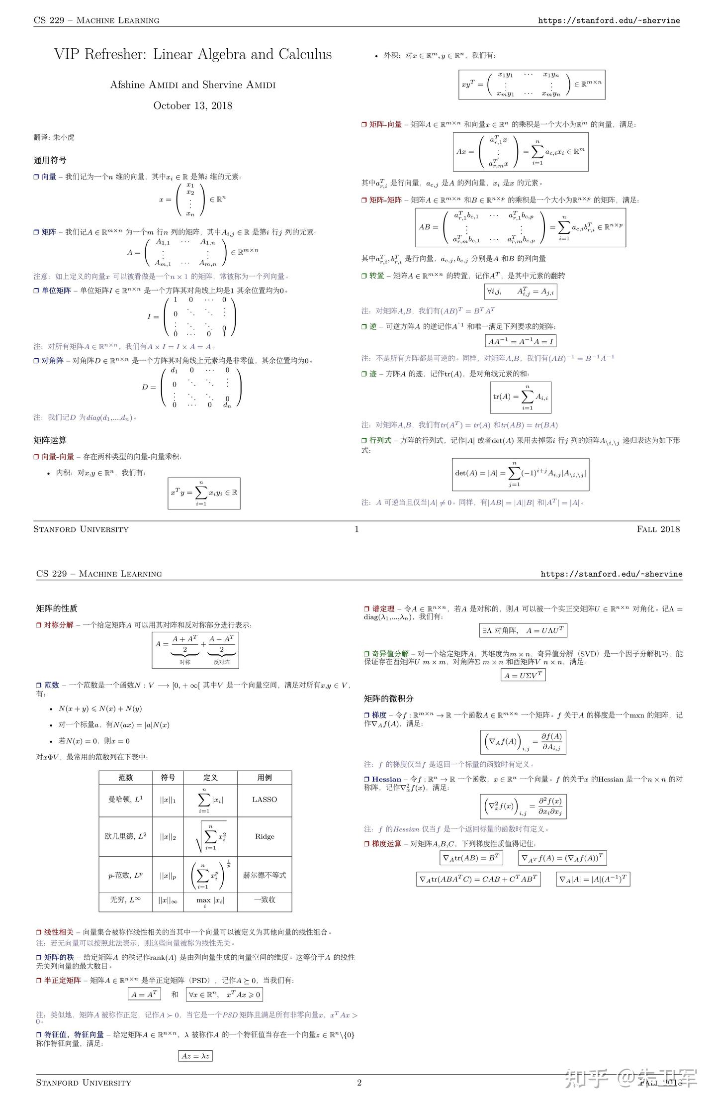 干货！【斯坦福CS229机器学习】中文速查笔记 - 知乎