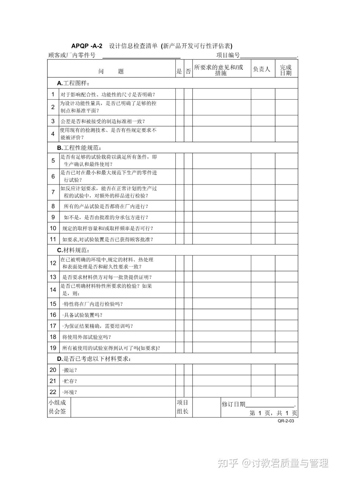 新版APQP全套表格 - 知乎