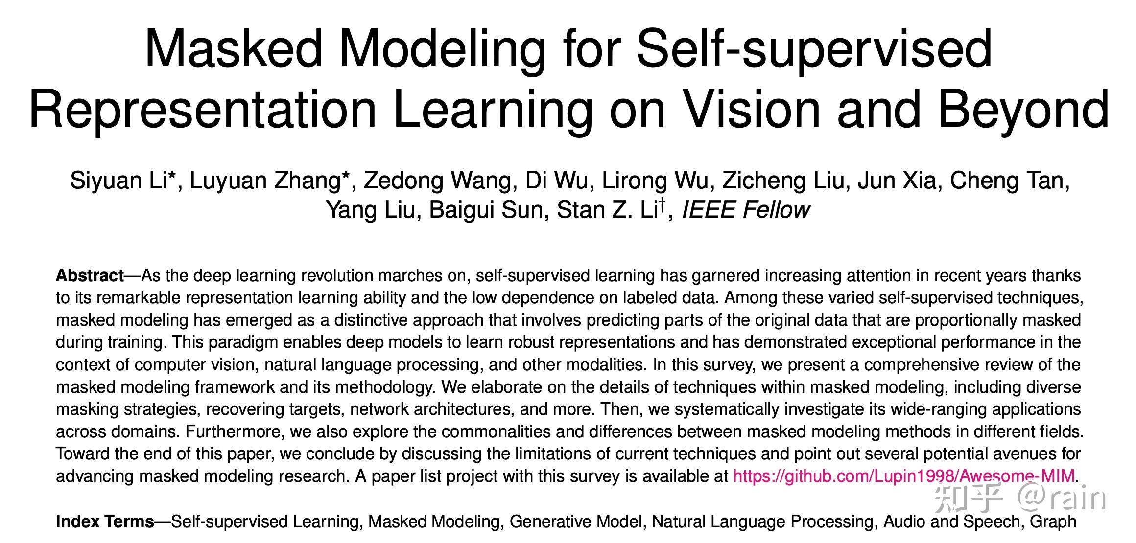 Masked Modeling Survey 知乎