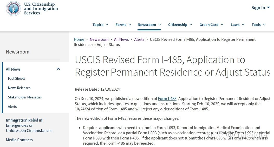 美国移民局发布新版I-485表格，申请绿卡流程有重大变动 - 知乎