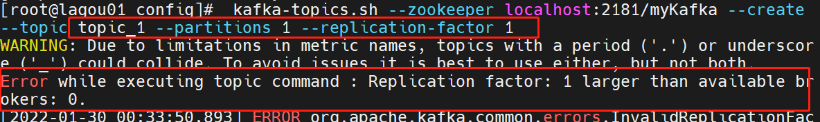 Kafka: Replication factor: 1 larger than available brokers: 0. - 知乎