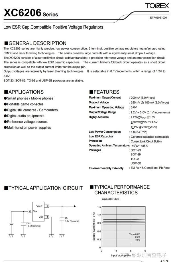 XC6206 SOT-23 CMOS高精度300mA低功耗LDO稳压器 百盛电子代理 - 知乎