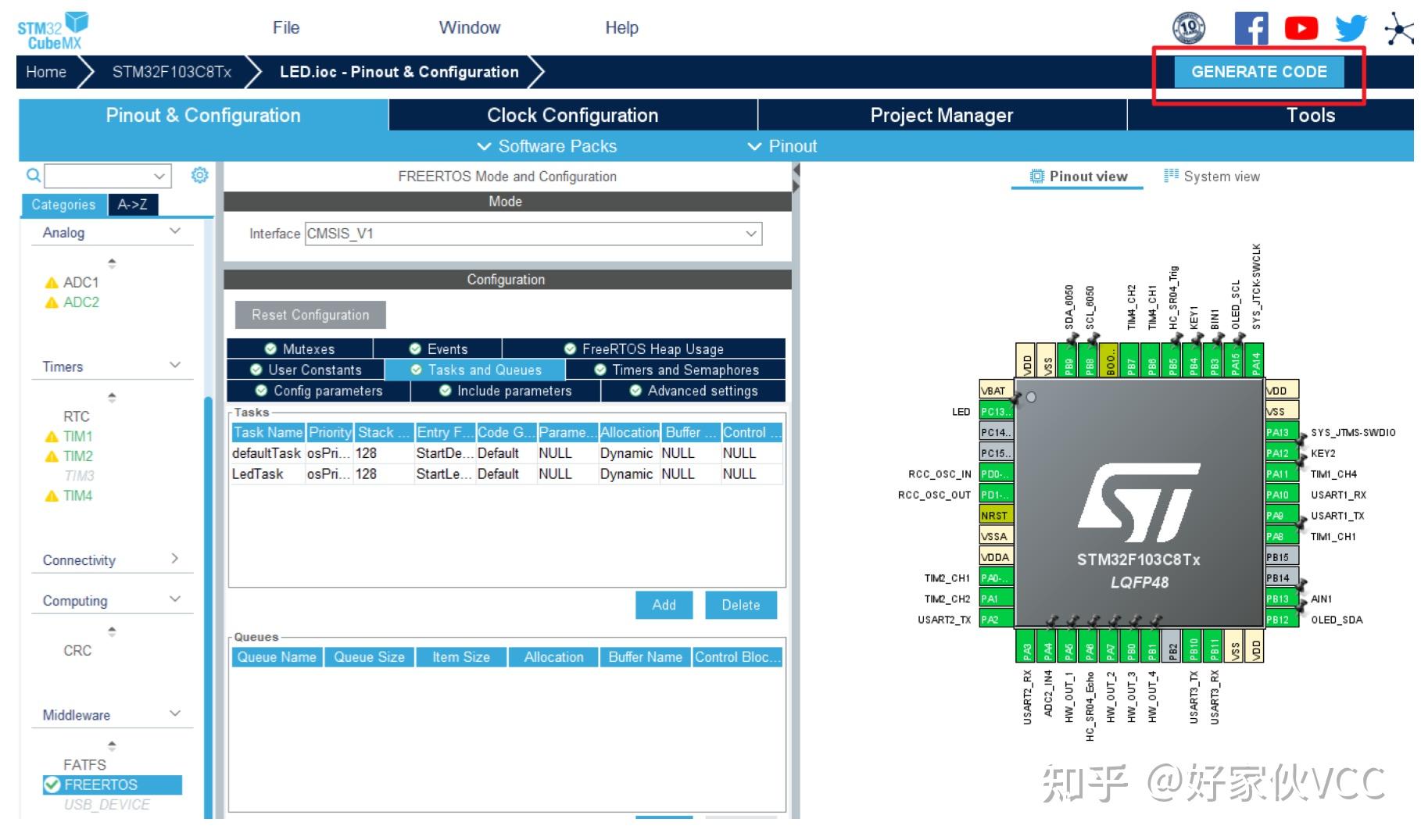 21.2-工程中添加FreeRTOS(掌握) 用STM32CubeMX添加FreeRTOS - 知乎
