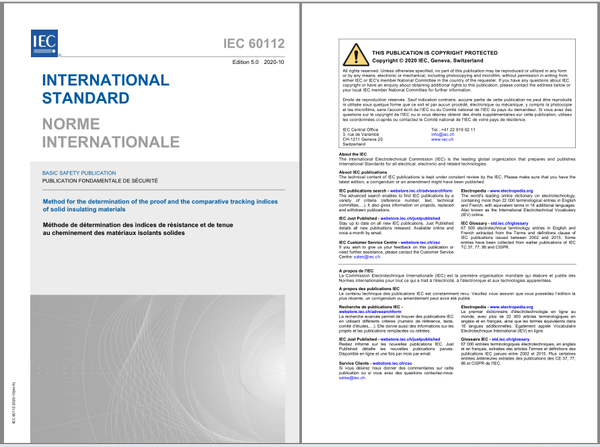 IEC 60112-2020（原版PDF）+Chinese（IEC中文版翻译）固体绝缘材料试验测定和比较追踪指数 - 知乎