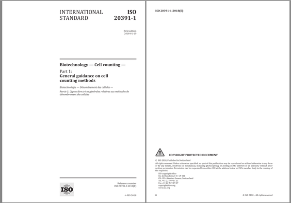 ISO 20391-1-2018（原版PDF）+Chinese（ISO中文版翻译）中文名称：生物技术--细胞计数--第1部分:细胞计数方法的 ...
