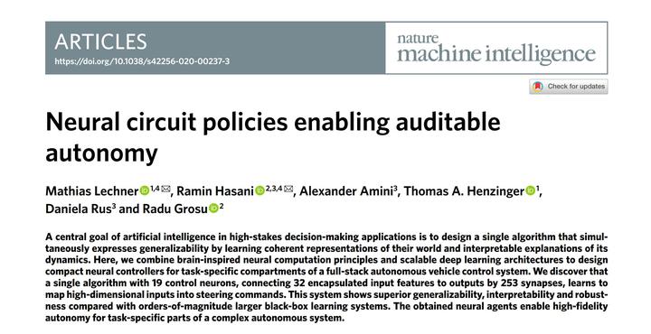 一些文章: Neural circuit policies enabling auditable autonomy - 知乎