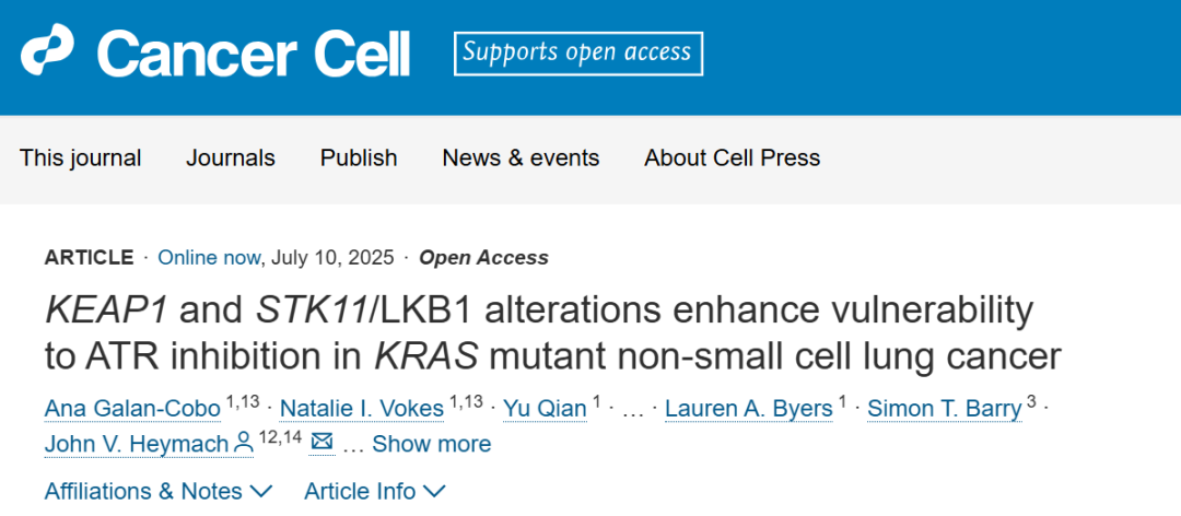 Cell子刊：MD安德森癌症中心发现KRAS突变肺癌治疗新靶点：KEAP1/STK11缺失增强ATR抑制剂的抗肿瘤效果 - 知乎