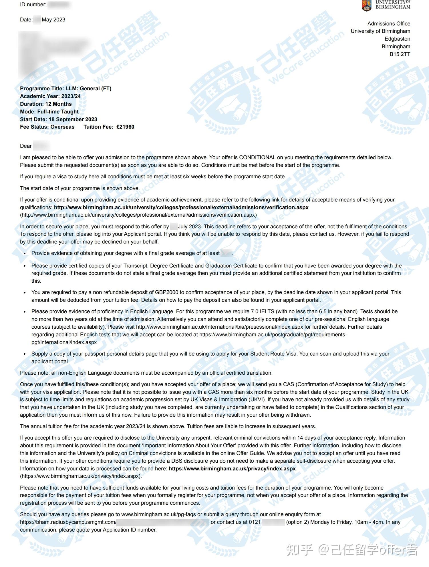 己任留学23Fall英国offer | 伯明翰大学 LLM - 知乎