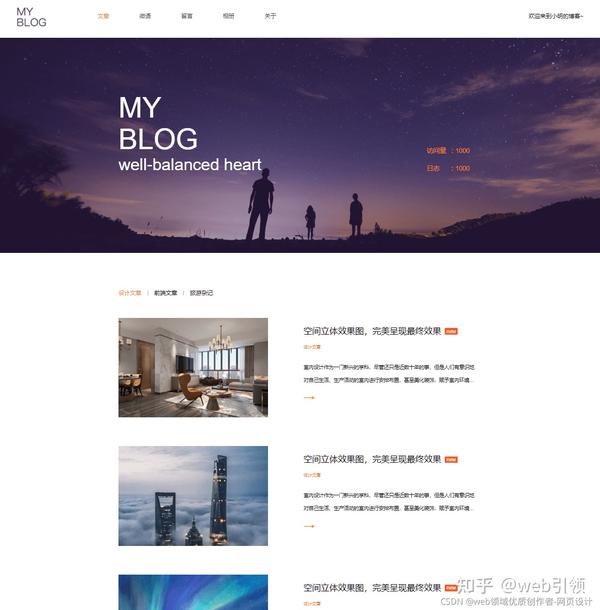 Html5 Css大作业——个人相册展示留言博客模板 6页 知乎