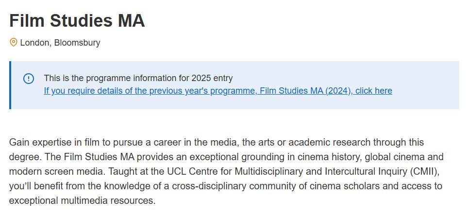 2025年伦敦大学学院电影研究硕士录取案例 - 知乎