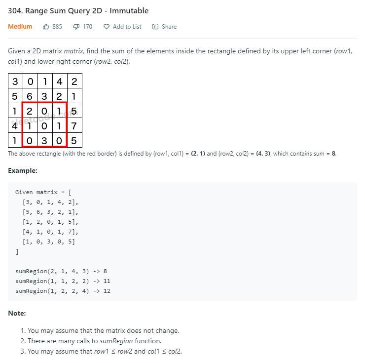 304. Range Sum Query 2D - Immutable - 知乎