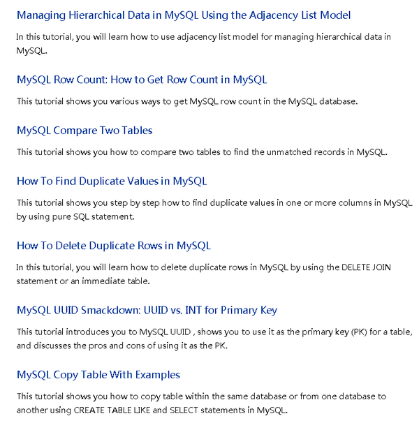 酷站推荐 - mysqltutorial.org - MySQL Tutorial - 知乎