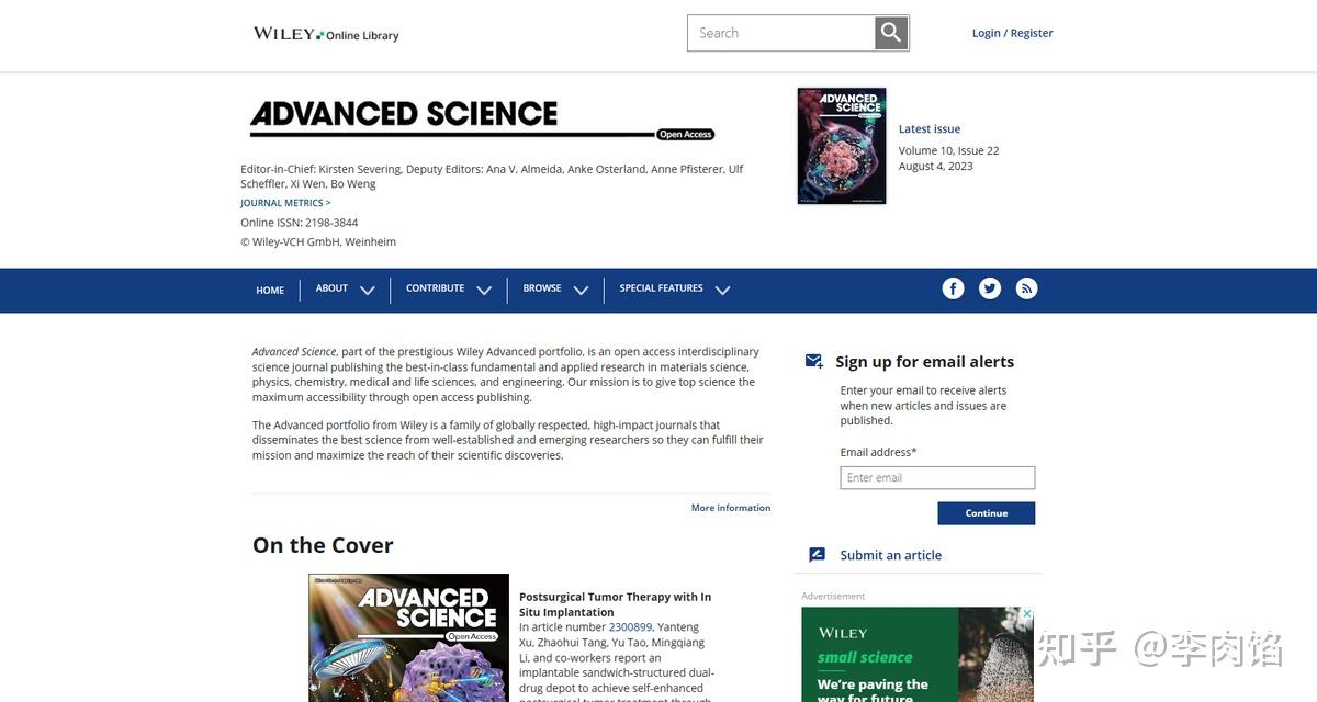 期刊分析|ADV SCI 材料科学方向 2014年创刊，影响因子达15.1！ - 知乎