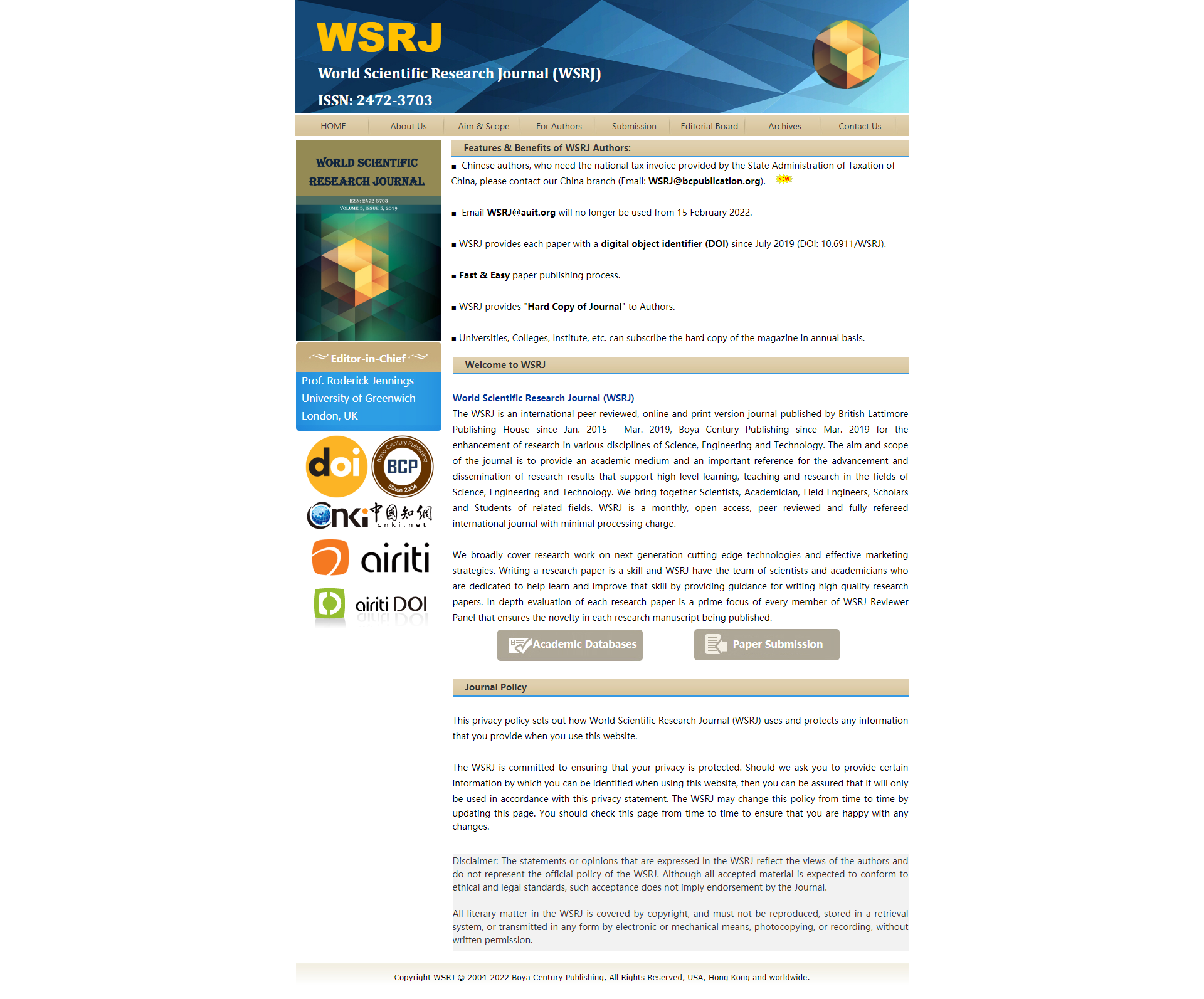 World Scientific Research Journal（WSRJ） 世界科学研究杂志 - 知乎