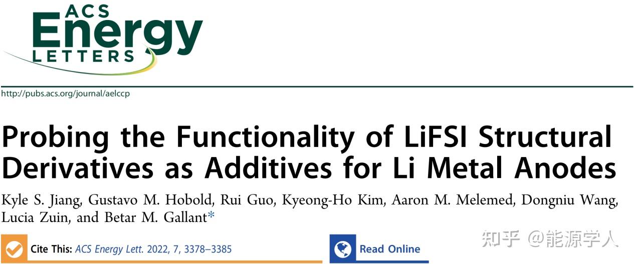 最新ACS Energy Lett.:LiFSI结构衍生物作为锂金属负极添加剂的机理探讨 - 知乎