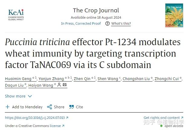 河北农大揭示NAC类转录因子与叶锈菌效应蛋白互作机制 - 知乎
