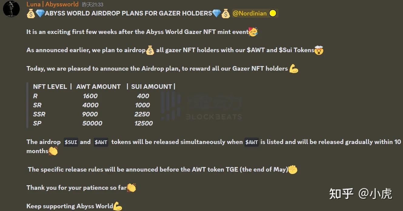 链游Abyss World：将空投SUI与AWT至Gazer NFT持有者 - 知乎