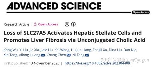 Adv Sci丨重庆医科大学团队揭示SLC27A5在肝纤维化进展中的作用机制 - 知乎