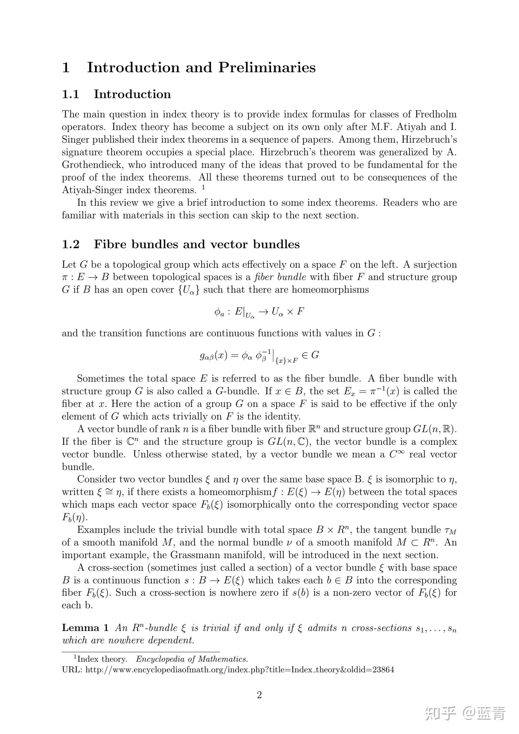 A Brief Introduction to Index Theorems 指标定理简介 - 知乎