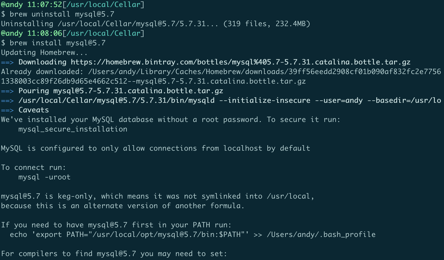 Mac电脑 | 通过brew命令行安装MySQL@5.7 - 知乎