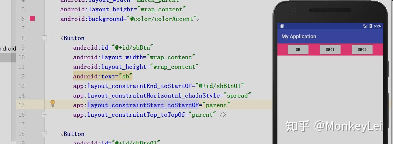 Android-ConstraintLayout(约束布局)-Chains链(链条布局,Nice) - 知乎
