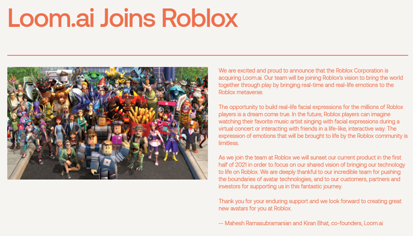 VR社交游戏平台Roblox收购Loom.ai，IPO或延迟到2021年 - 知乎