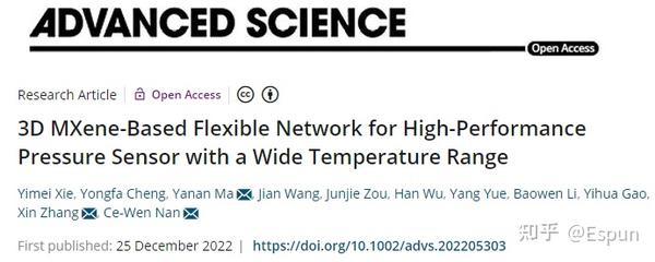 清华大学南策文院士&武汉理工大学张鑫Adv. Sci.：基于3D MXene柔性网络的高性能压力传感器 - 知乎
