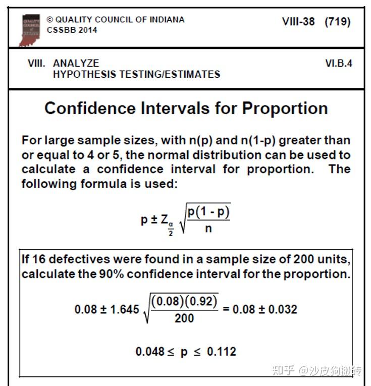 ASQ CSSBB Primer VIII 如何计算不合格率的置信区间？ - 知乎