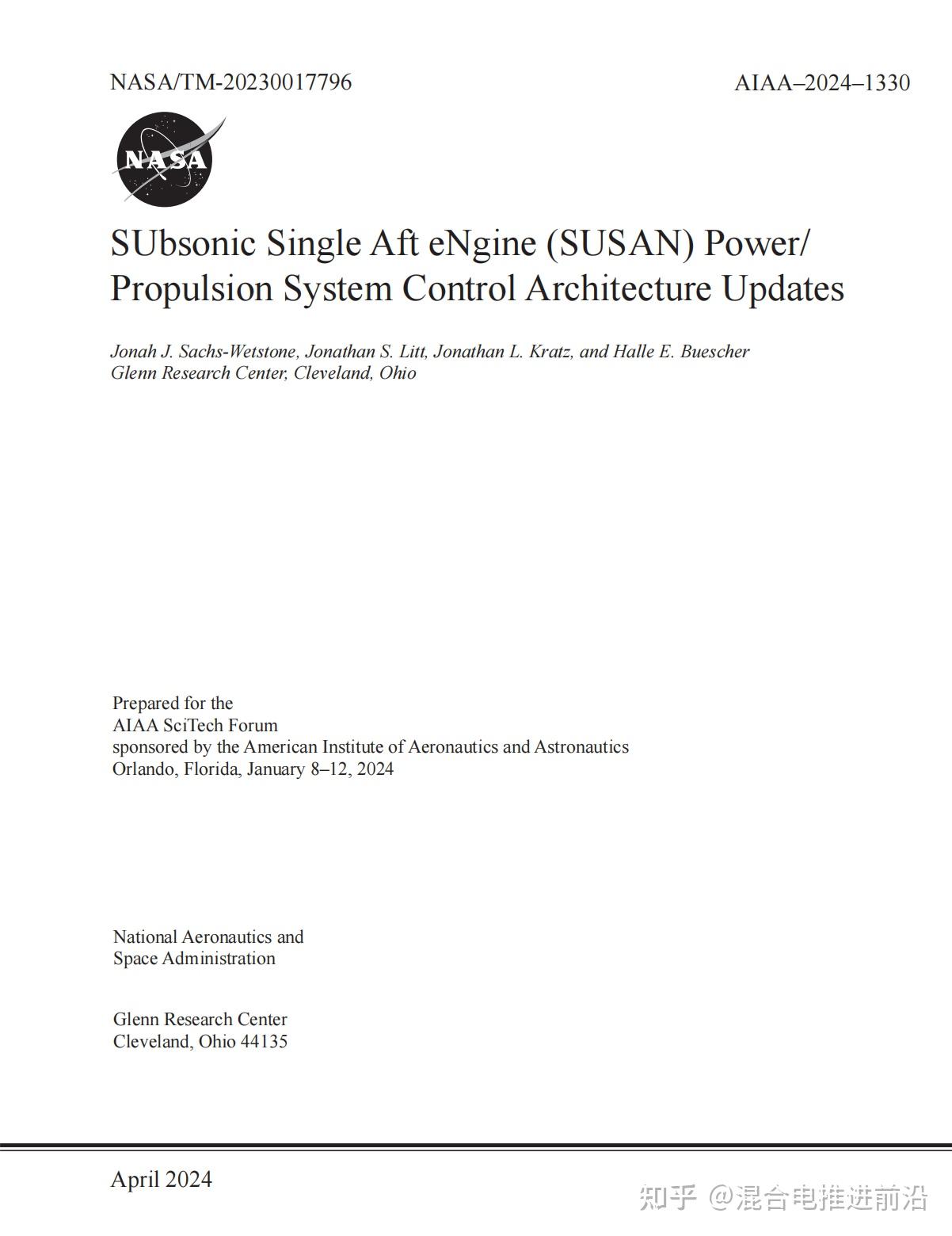 混合电推进丨NASA：亚音速单后发动机(SUSAN)动力/推进系统控制架构更新 - 知乎