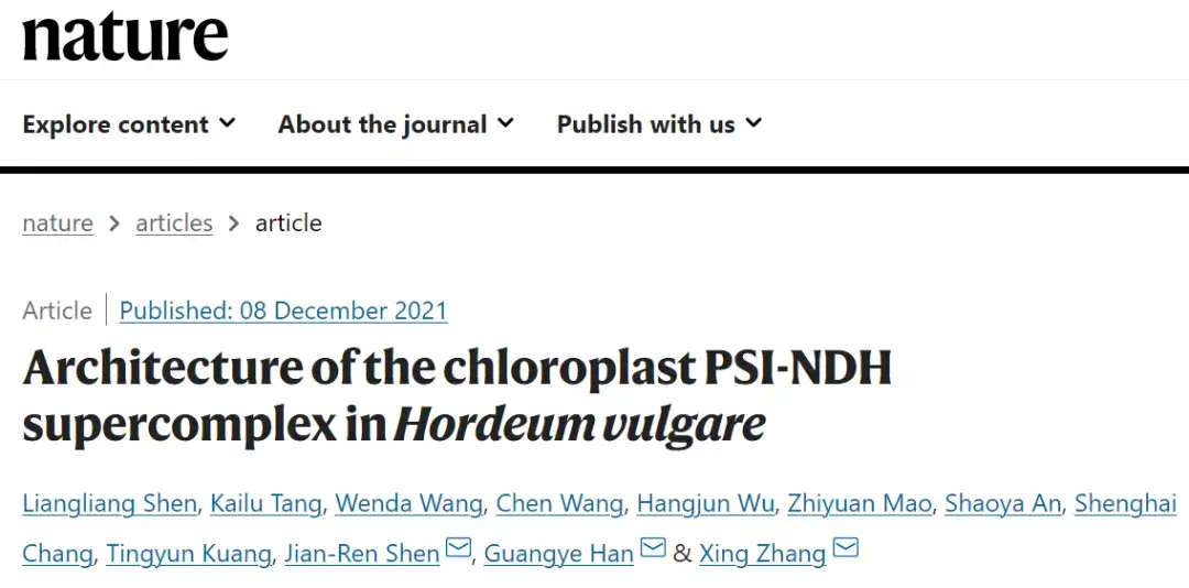 Nature | 中科院植物所研究团队首次解析大麦叶绿体PSI-NDH膜蛋白超大分子复合物空间结构 - 知乎