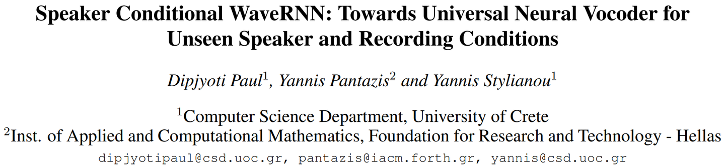 ArXiv2020 Speaker Conditional-WaveRNN | Universal Neural Vocoder - 知乎