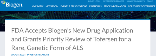 【财经说药】“渐冻人”即将解冻？ FDA 接受Tofersen的新药申请并授予优先审查 - 知乎