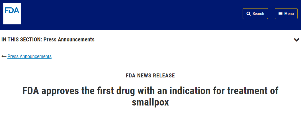 或对猴痘有效！FDA批准的首个天花治疗药物：TPOXX - 知乎