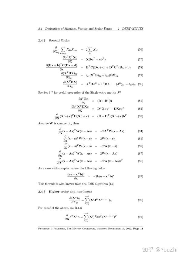 矩阵微积分公式查表(The Matrix Cookbook) - 知乎