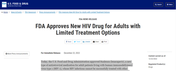 又一HIV新药获批！FDA批准治疗HIV-1的第一款衣壳抑制剂 - 知乎