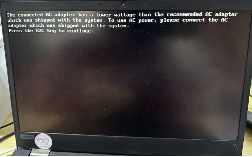 ThinkPad S2插着电源开机报The connected AC adapter has a lower wattage than the ...