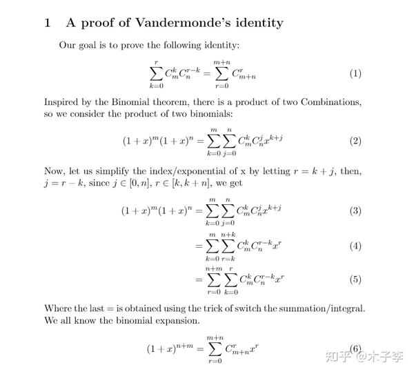 A proof of Vandermonde's identity - 知乎