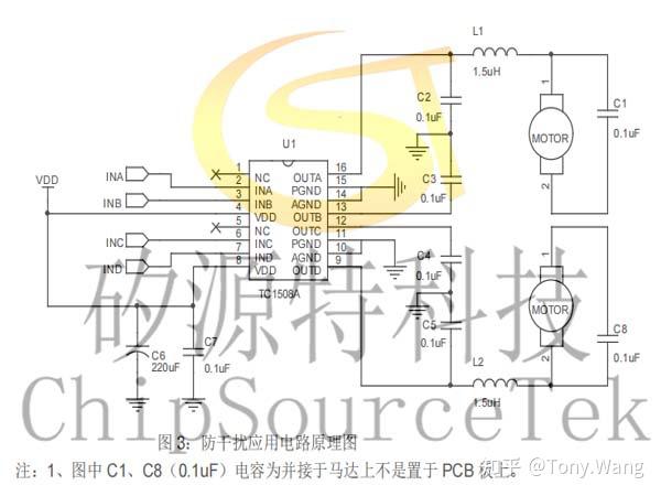 矽源特ChipSourceTek-TC1508A双通道内置功率 MOS 全桥驱动,驱动前进、后退、停止及刹车功能,低导通电阻（1.6Ω）,最大 ...