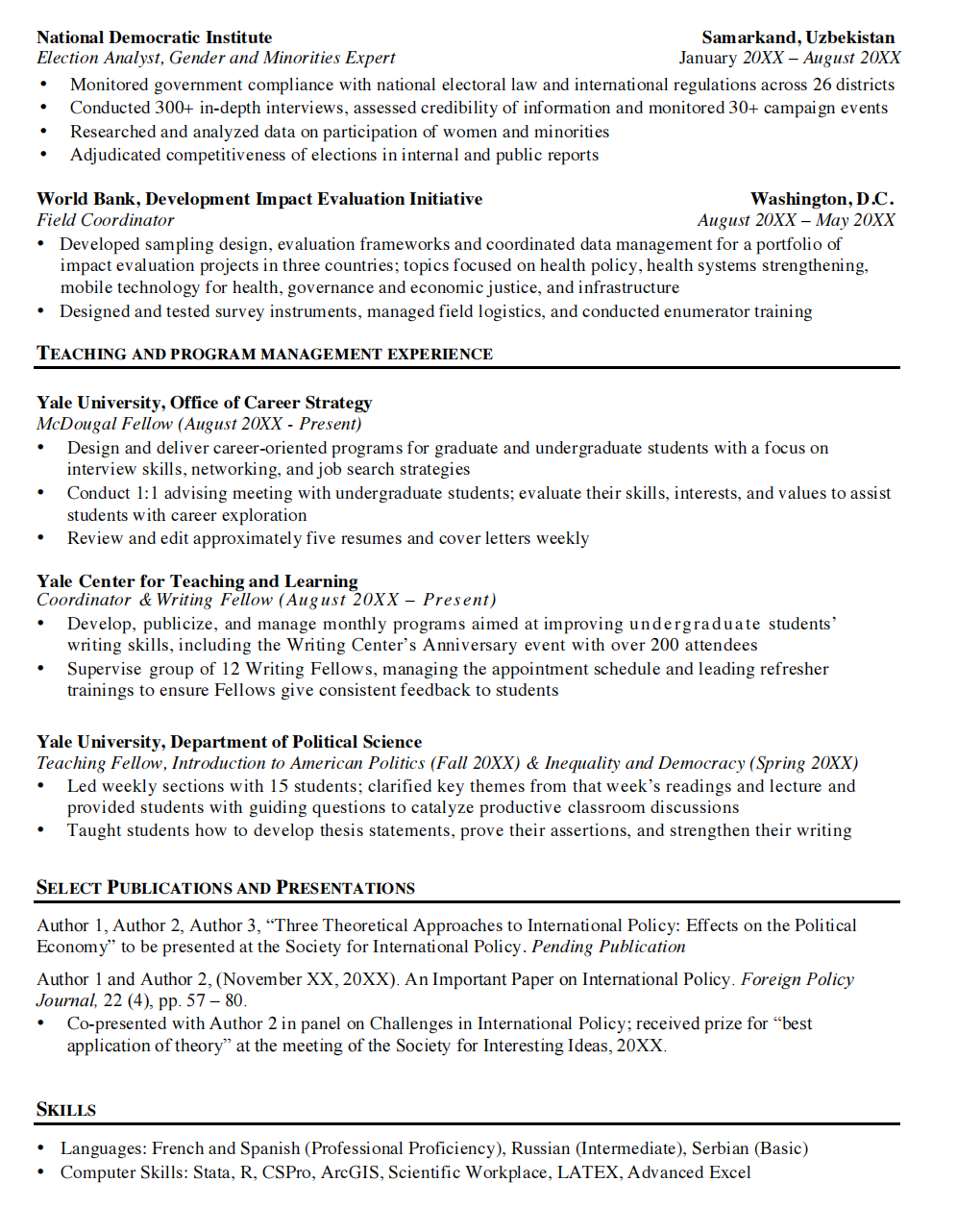 耶鲁大学官方简历CV模板 - 知乎