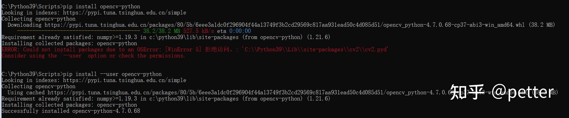 安装python库报错：Consider using the `--user` option or check the permissions 解决方法 - 知乎
