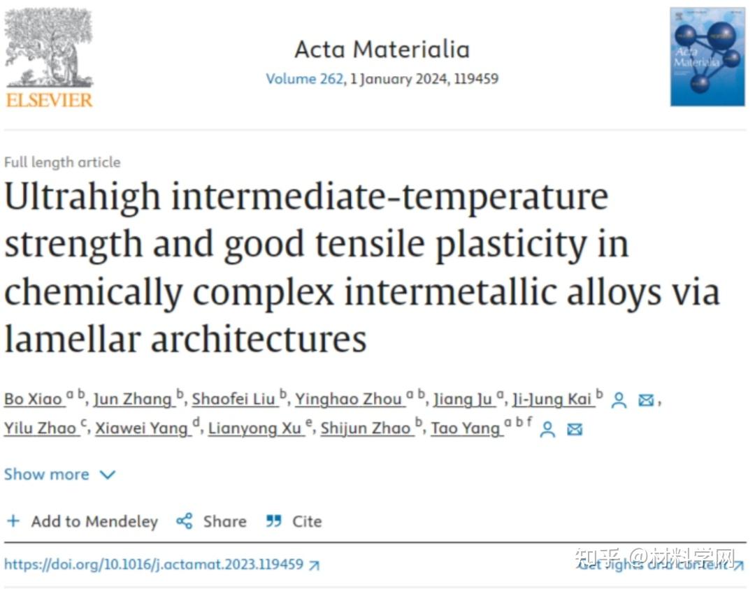 香港城市大学《Acta Materials》： 屈服∼1.0 GPa，伸长率 ∼17% ！高性能层状结构复杂成分耐热合金！ - 知乎